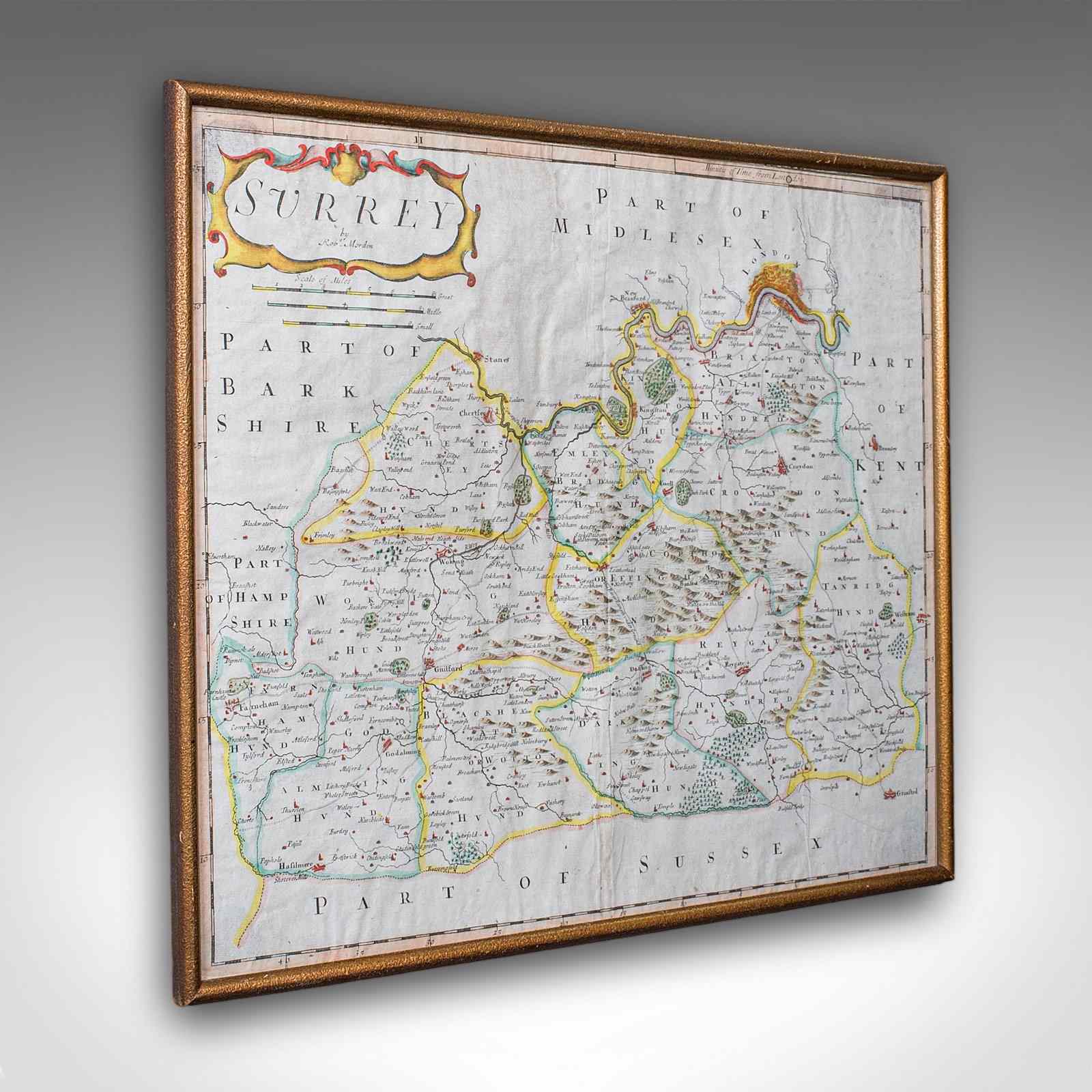 Antique Surrey Map, English, County Cartography, Atlas, Robert Morden ...