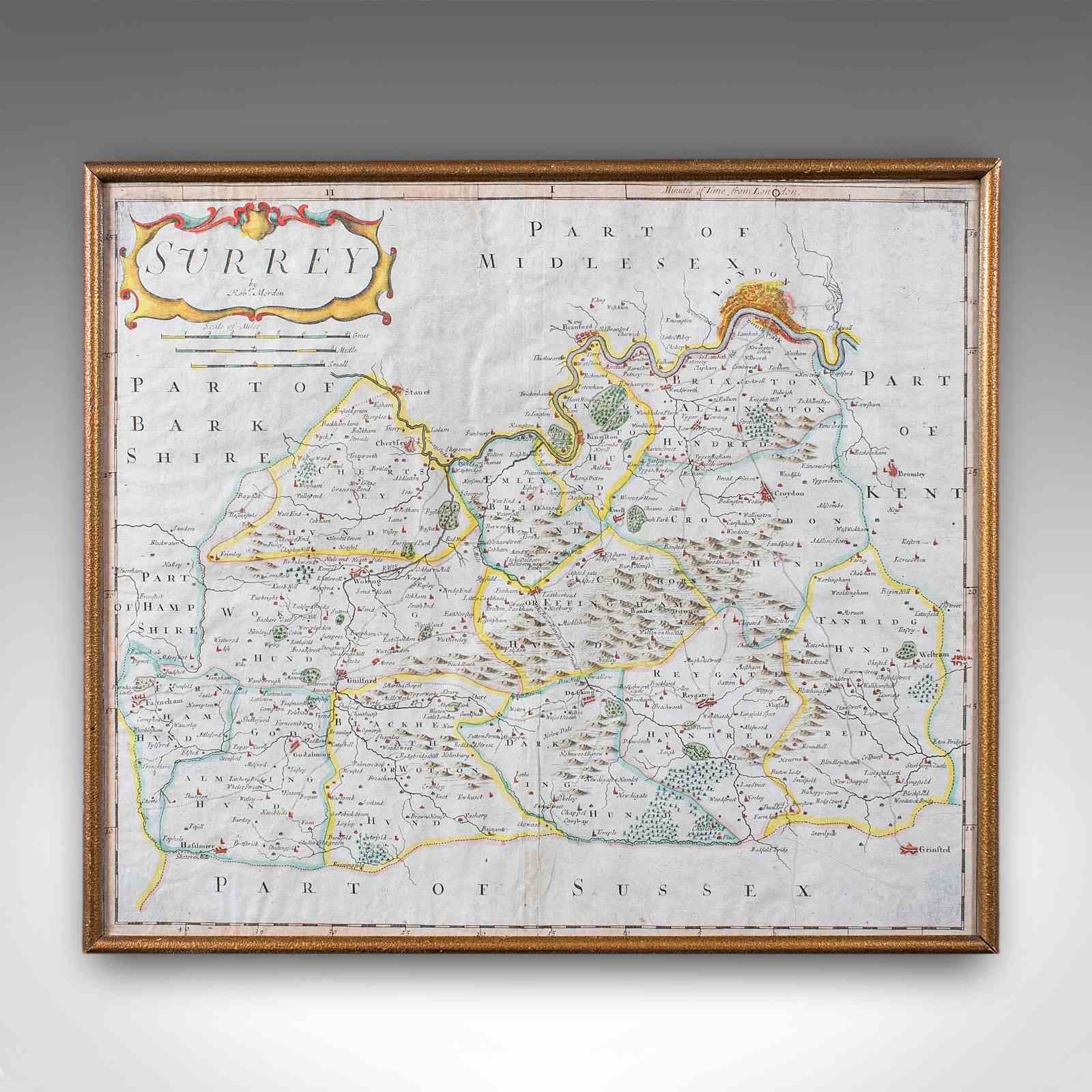 Antique Surrey Map, English, County Cartography, Atlas, Robert Morden ...