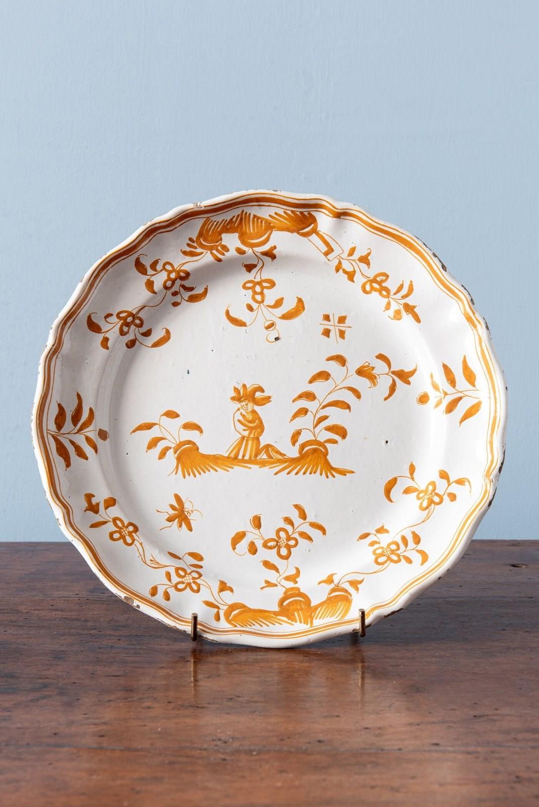 Moustiers Faience, Shaped Ochre Plate With Figure, 18Th Century ...